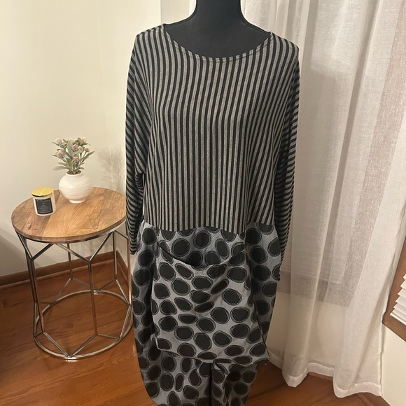 Heydari | Dresses | Heydari Striped And Polka Dot Black And Gray Dress ...